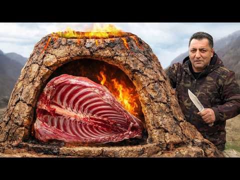 Giant Beef Ribs Grilled in a Volcano Oven