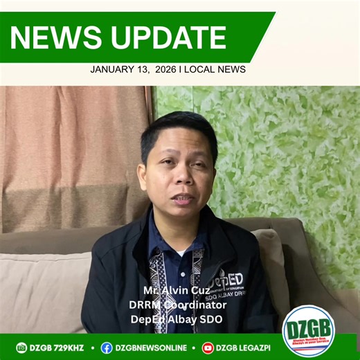 The DepEd Albay Schools Division Office has expressed readiness for schools that may be used as evacuation centers in case the Mayon Volcano alert level is raised to 4. This was assured by DepEd Albay DRRM Coordinator Alvin Cuz, who said that as early as now, schools have been advised to prepare their facilities. This is in anticipation that if the situation of Mayon Volcano worsens, an additional 29 schools may be used as evacuation centers. Currently, four schools from Malilipot and Camalig, A
