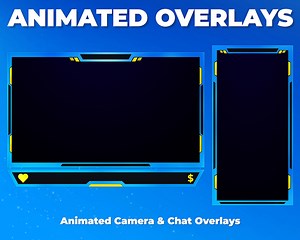 Blue and Yellow Animated Stream Overlay - Animated Camera Overlay and Chat Overlay Border - Twitch Webcam Overlay - Etsy