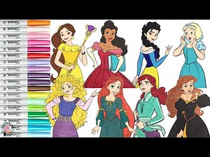 Disney Princess Coloring Book Compilation Color Swap Belle Elena Merida Elsa Rapunzel Ariel Anna