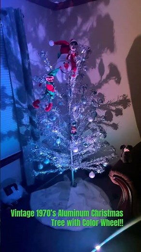 Awesome! 1970’s Silver Aluminum Christmas Tree with Color Spotlight!—Beautiful!!