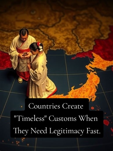 Why Nations Invent 'Ancient' Traditions During Nation-Building Nations invent ancient traditions when they need legitimacy fast. Pattern (Hobsbawm & Ranger, 1983): Stage 1: Crisis/transition. Stage 2: Elites invent traditions, claim ancient origins. Stage 3: Teach in schools, repeat at ceremonies until feels real. Examples: Scottish tartans (1822), British coronation (20th century), Japanese tea (Meiji era), German folk songs (1800s), La Marseillaise (1792), US Thanksgiving national holiday (186