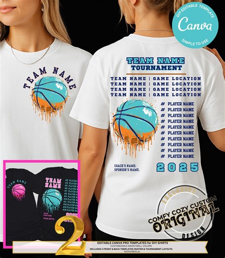 Editable Canva Template Drip Basketball Tournament & Roster Shirt Design for Diy Tee-shirt Printing - Etsy