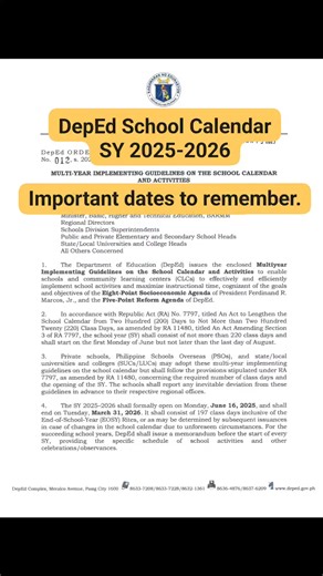 DepEd School Calendar for SY 2025-2026 (Multi-Year Guidelines) | Teach Pinas DepEd Community
