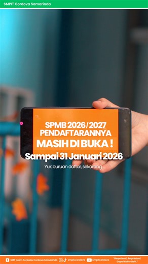 SMP IT Cordova Samarinda on Instagram: "SPMB SMPIT Cordova Masih Dibuka! Kesempatan masih terbuka untuk bergabung bersama sekolah yang membentuk generasi berakhlak, berprestasi, dan berkarakter Islami 🗓 Pendaftaran dibuka sampai 31 Januari 2026 📌 Kuota terbatas, yuk segera daftarkan putra-putri Ayah & Bunda! 📲 Link Pendaftaran: https://linktr.ee/smpit.cordova 📌 Informasi & Layanan: WA Admin SPMB SMPIT Cordova : +62 812 3944 3844 __ 📌 Media Sosial: FB: SMP Islam Terpadu Cordova Samarinda IG: