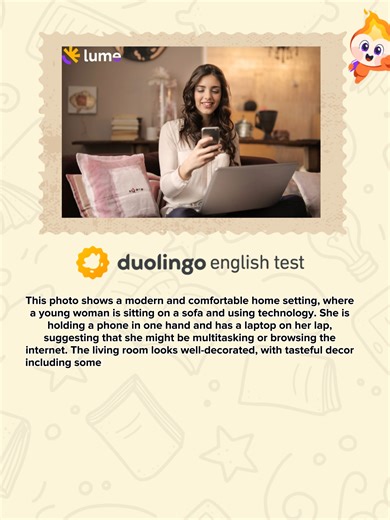 Duolingo English Test Speak About the Photo tip: - Describe the setting, action, and mood! - Keep it clear and natural 🎙️📸 #det #duolingo #DuolingoEnglishTest #detspeaking #lumetest #fyp