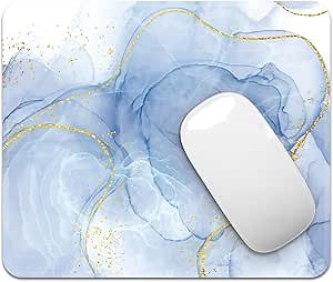 Square Mouse Pad with Stitched Edge, Premium Mousepad Washable Cloth. Computer Mouse Pad with Non-Slip Rubber Base, Mouse Pads for Computers Laptop Mouse 9.25x7.75x0.12 inch-Blue Marble