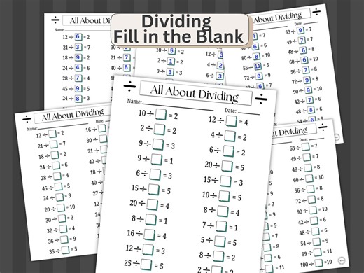 Division Practice Problems Worksheets | Fill in the Blank | Answer Keys | Beginner | PDF Download Printable - Etsy