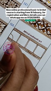 Mittal mahendi art 📌New online Basic to bridal course start 16 February 💵 Video recording Course 1499/- 3 month assess 💸 Live class 2999/- 3 month assess DM/ call 9726258983 📥Pdf file offer valid 💌 ISO- certificate provided 📸3 month video recording provided 📦Heena kit provide 📌 daily (1 /1.30 hrs ) time 8 to 9:30 pm 🗓️Duration = 40 days 📥Pdf file provided 💵 Payment aap 2 instalment me kar sakte hai ..1500/1500 | latest mahendi design