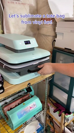 How to sublimate a tote bag from @Vinyl Fun mini tutorial! I pre pressed it at 400 degrees for 10 seconds and then pressed the image for 60 seconds with my heat press from @HTVRONT. Make sure you put paper inside of the bag to protect the back of the bag (the image will go through the back). I always put parchment paper under and over the item I am sublimating to make sure it is extra protected! Vinyl fun has the best sublimation blanks! Go check them out! #vinylfun #sublimationtote #sublimation