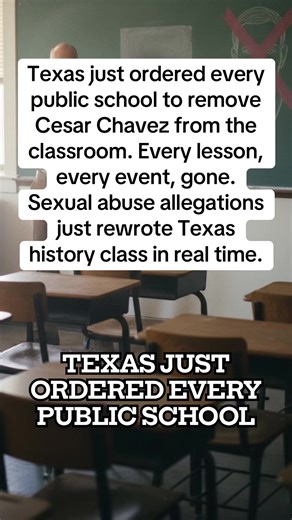 The Texas Education Agency ordered every public school in Texas yesterday to remove Cesar Chavez from lessons, materials, and events. This follows a New York Times investigation revealing sexual abuse allegations against Chavez, including from his co-founder Dolores Huerta who said she stayed silent for 60 years. Abbott banned state agencies from observing Cesar Chavez Day on March 31. Houston ISD renamed the holiday Farmworkers Day. The State Board of Education votes in June on whether to remov