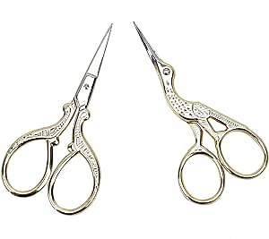 AQUEENLY Embroidery Scissors, Stainless Steel Sharp Stork Scissors for Sewing Crafting, Art Work, Threading, Needlework - DIY Tools Dressmaker Small Shears - 2 Pcs (3.6 Inches, Gold)