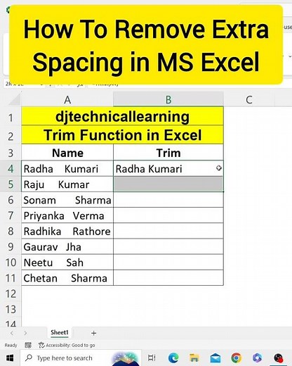 Trim Formula in Excel | How to Remove Extra Space in Excel | #removespace #excel #exceltutorial