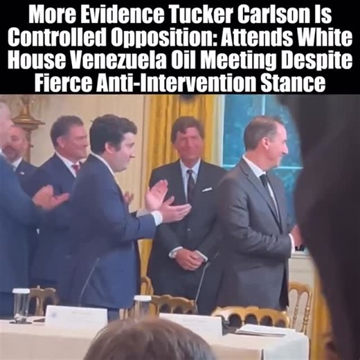 Rocco Polish on Instagram: "🚨🧠 CONTROLLED OPPOSITION? 🇺🇸🛢️ @tuckercarlson More evidence suggests Tucker Carlson may not be what he claims. A newly surfaced video from Jan 9, 2026 shows Carlson seated inside the White House during a closed-door meeting where Donald Trump pitched $100 BILLION in oil investments tied to post-Maduro Venezuela. Here’s the problem 👇 Just days earlier, Carlson blasted the Venezuela operation as: • A road to “big war” • Imperial overreach • Even floated bizarre cu