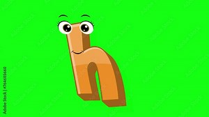 Cartoon style letter h 2d animation with green screen background, h alphabet dancing letters for little kids