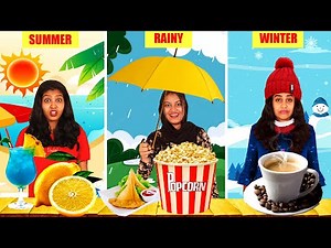 SUMMER Vs RAINY Vs WINTER FOOD CHALLENGE 🤩 PART 2 | PULLOTHI