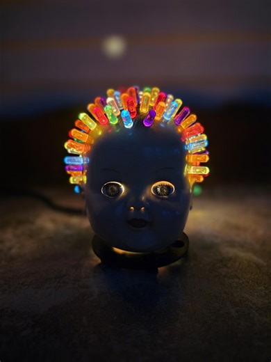 Lite-brite Doll Head Lamp: Upcycled, LED Night Light, Dimmable Desk Lamp, Weird Art Edgy Creepy Unique - Etsy