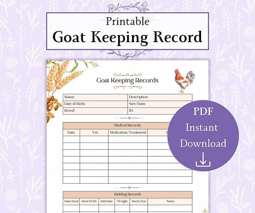 Goat Keeping Records Sheet Printable PDF | Goat Log Book | Goat Journal | Livestock Records | Goat Record - Etsy