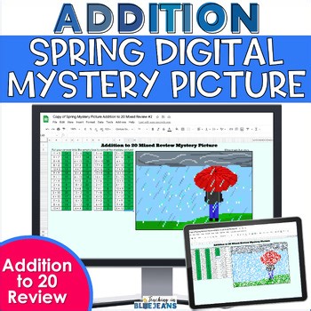 Pixel Art Digital Mystery Picture for Addition to 20 Spring Math Facts Practice