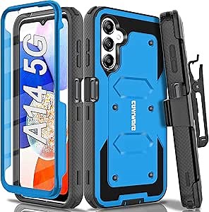 Aegis Series Case for Samsung Galaxy A14 5G (2023) / A14, Full-Body Rugged Swivel Belt-Clip Holster Dual Layer Case, Kickstand with Built-in Screen Protector, Blue