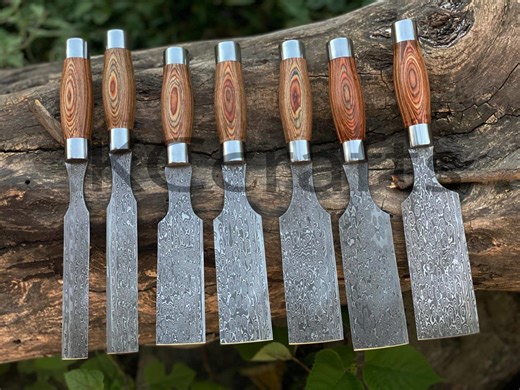 Chisel Set, Woodworking Damascus Chisel Set, Carpentry Tools,07(seven) Pieces Hand Forged Chisel Set With Wooden Handles, Woodworking Tools - Etsy