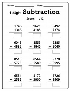100 Four Digit Subtraction Worksheets | Printable Math Worksheets, Educational Resources, 1000-9999 Numbers - Etsy UK