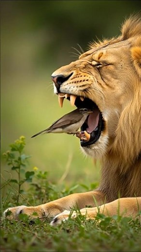 Tiny Bird walks into a lions mouth what happens next is crazy#DreamScreenAI