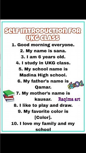 Self Introduction for UKG Class | Easy Lines for Kids