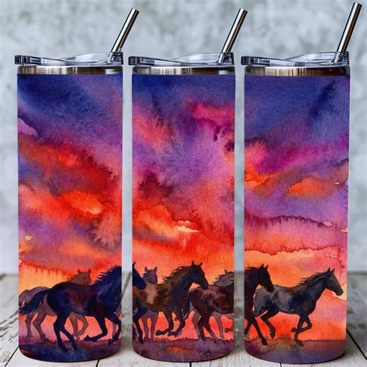 Wild Horses Sunset Tumbler Wrap, Watercolor Equestrian Design (digital Download) - Etsy
