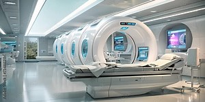 Advanced mri or ct scan medical diagnosis machine at hospital lab as wide banner with copy space area 4K Video