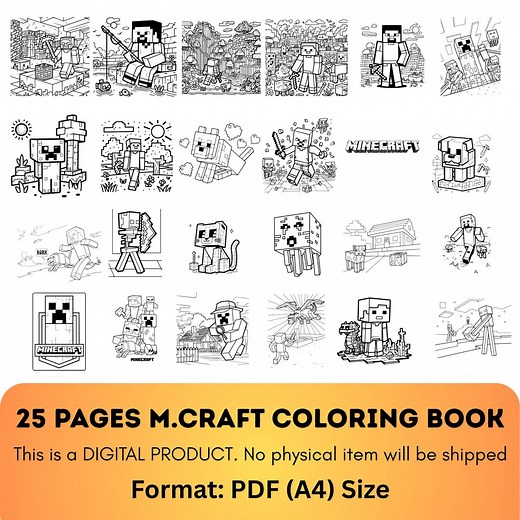 Minecraft Coloring Book Printable, 25 Pages | Digital Download | for Kids & Fans | A4 PDF - Etsy