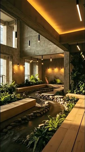 Indoor Living Space Transformed with a Natural Stream | Rustic Interior Design