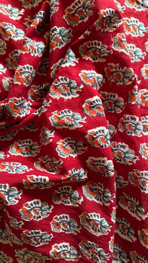 Floral Block Print Cotton Fabric: Red, Orange, Teal - Etsy