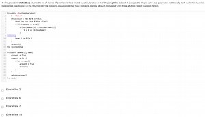 4) The procedure visitedShop returns the list of names of peopl... | Filo