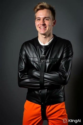 Man restrained in black leather straitjacket #straitjacket #BDSM #bondage #straightjacket