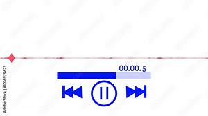 White color screen blue color music player overlay template with audio music red color.