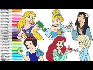 Disney Princess Coloring Book Compilation with Animal Friends Mulan Ariel Rapunzel Elsa Cinderella