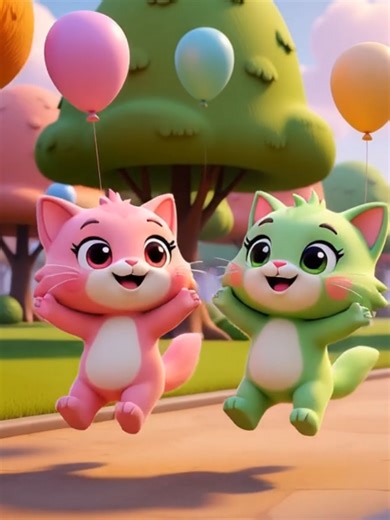 Cute Cats Having Fun in Balloon Park