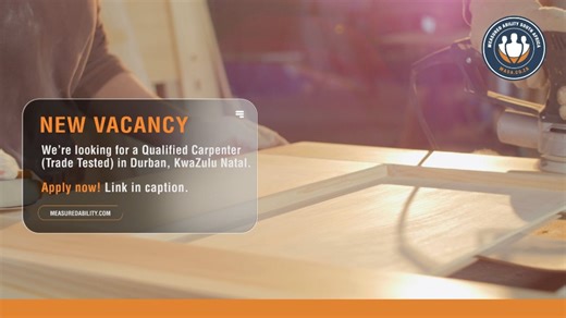 We are looking for a Qualified Carpenter in Durban, KwaZulu Natal. If this opportunity excites you and you’d like to learn more, we encourage you to apply! Simply visit https://measuredability.com/jobs/, search for “Qualified Carpenter (Trade Tested))” and submit your CV today. Our client is currently looking for Qualified Carpenters (Trade test) to carry out high-quality carpentry work on residential, commercial, or industrial construction sites in line with building plans, safety standards, an