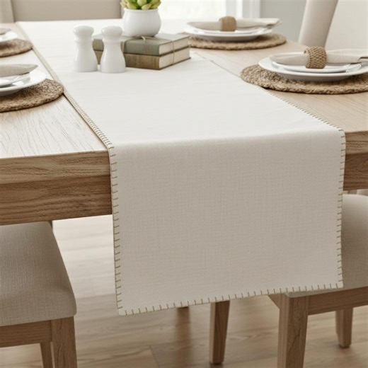 Textured Cotton Table Runner / Placemats With Blanket Stitch Edge Rustic Farmhouse Linen Look Cloth Dresser Scarf Dining Room Kitchen Decor - Etsy