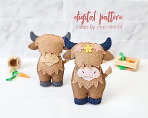 Highland Cow Sewing Pattern PDF, Easy Felt Animal DIY, Felt Cow Template, SVG Digital Download, Sewing Toy Pattern, Farm Craft Tutorial - Etsy