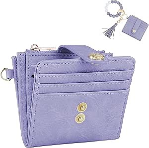 Small Wristlet Wallets for Women Keychain Wristlet Wallet RFID Blocking Key Chain Wallet With Zipper Coin Pocket,2 Id Window (Purple)