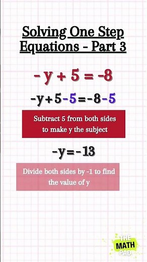 Solving One Step Equations Part 3 #maths #algebra #algebrabasics #equations #addition #viral #fyp