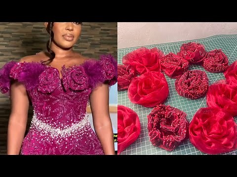 How to Cut and Sew Fabric Rose Flower with Organza and Beaded Lace