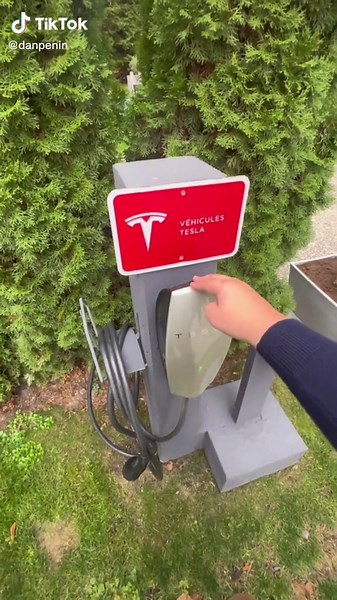 Tesla Charging Station Close-Up and Overview