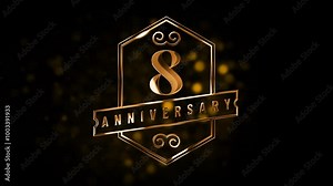 Eighth Anniversary animated gold, look elegant, with a transparent background Stock Video