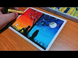 Easy Day and Night Oil Pastel Drawing for Beginners! | Step-by-step Tutorial