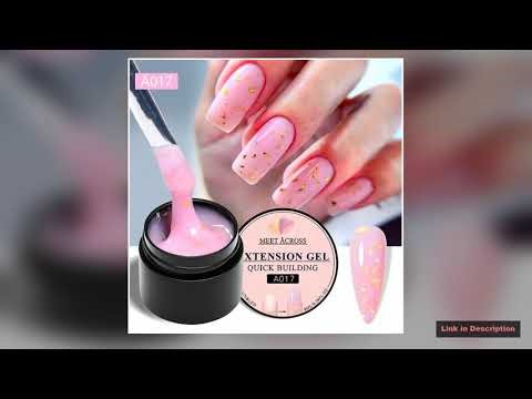 MEET ACROSS 7ML Pink Glitter Quick Extension Gel Nail Polish Gold Foils Effect Vernis Semi