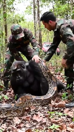 Brave Soldiers Save Gorilla From Deadly Python Trap! #youtube