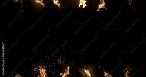 Fire frame. Many burning flames with sparks positioned at the top and bottom borders. Flames are burning on the edges.